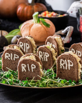 Easy Spooky Halloween Sandwiches (Tombstones) - Celebrations at Home