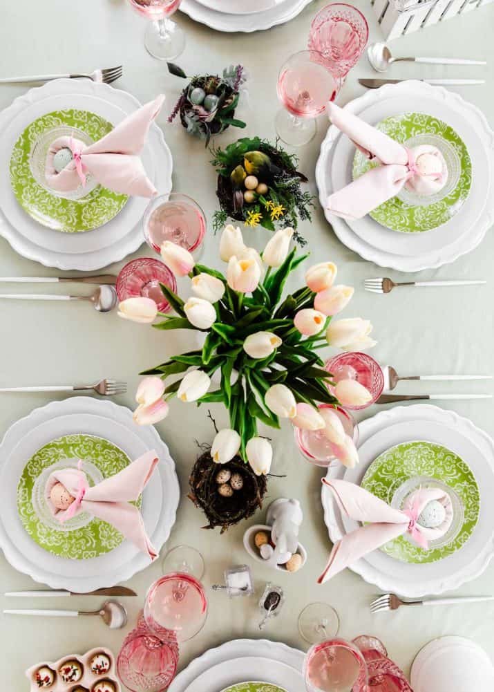 Elegant Easter Tablescape (Pink and Green) - Celebrations at Home